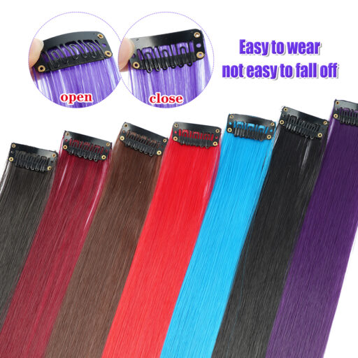 Colorful Clip In One Piece Synthetic Hair Extension Long Straight and ...
